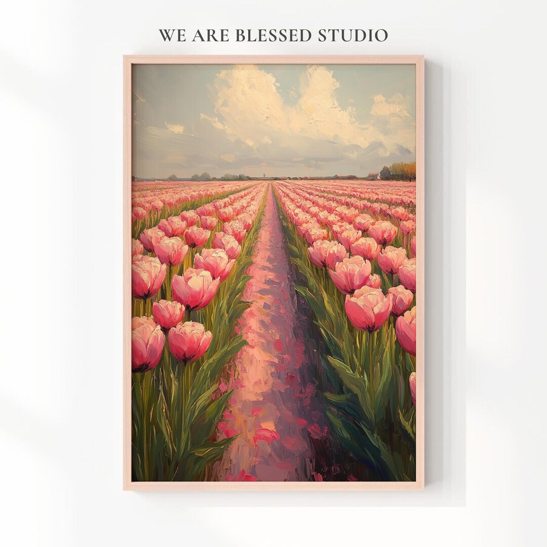 Spring Tulip Field Impressionist Print - Cottagecore Painting, Pastoral ...