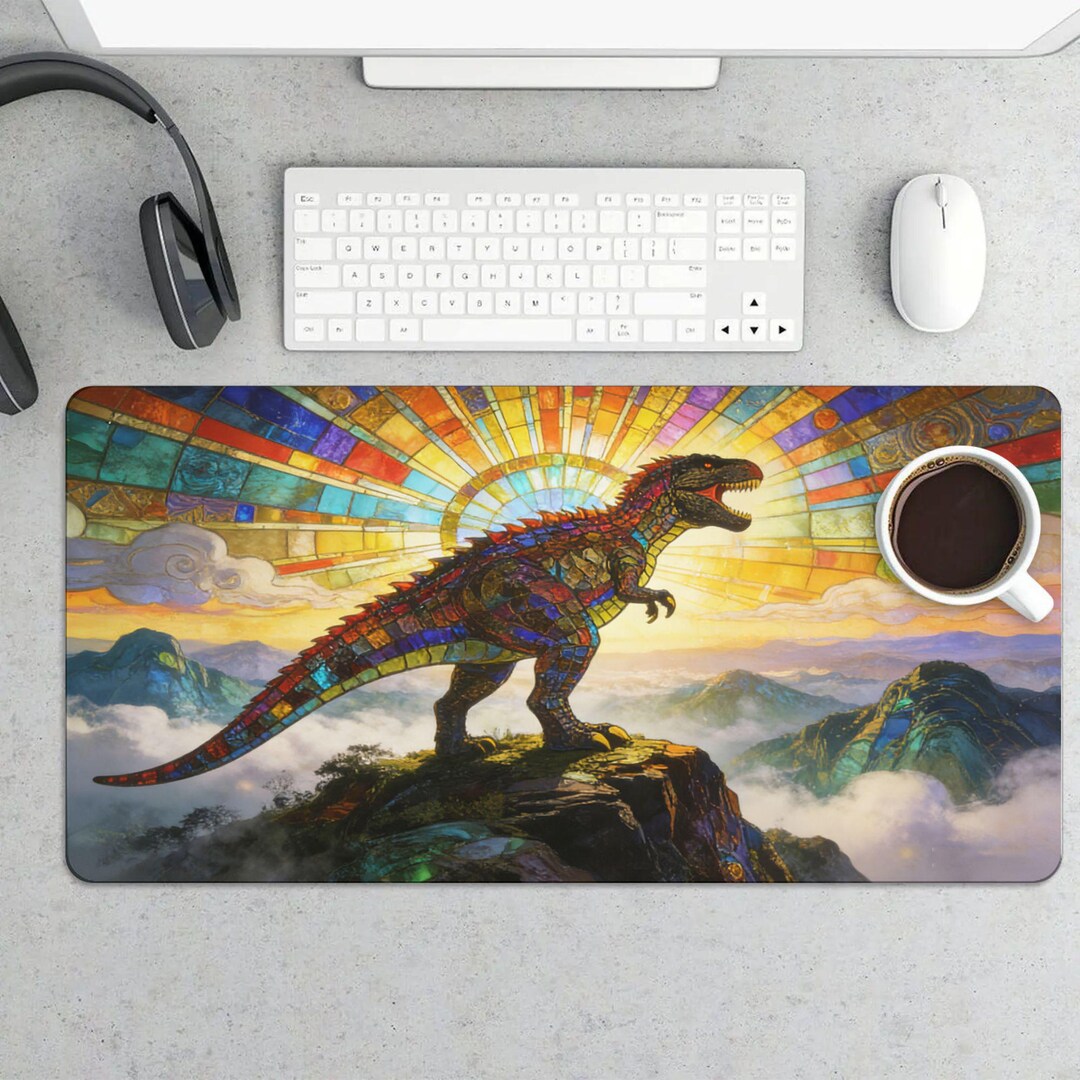 Stained Glass T-rex Desk Mat | Fantasy Dinosaur Gaming Mouse Pad - Etsy