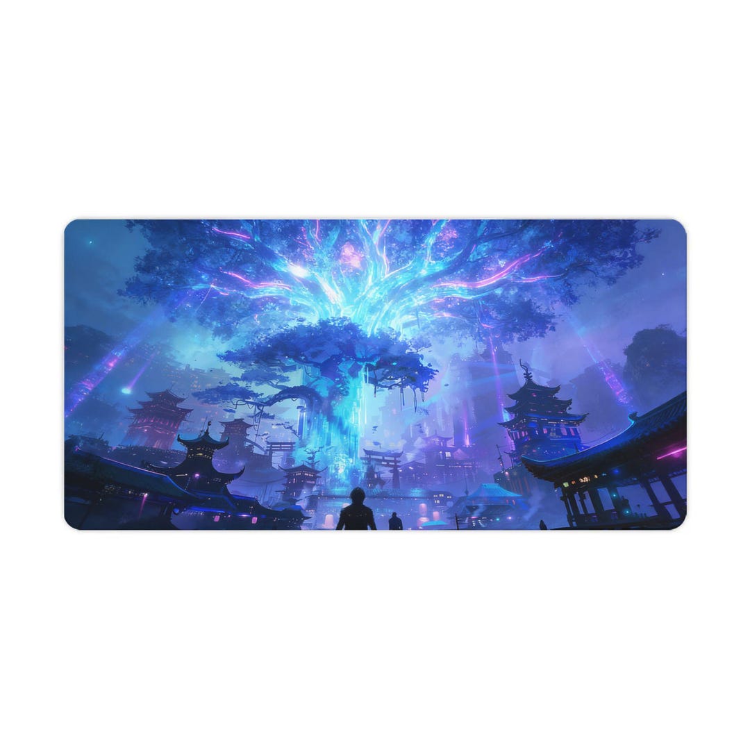 Cyberpunk Tree of Life Desk Mat | Neon Cityscape Extended Mousepad - Etsy