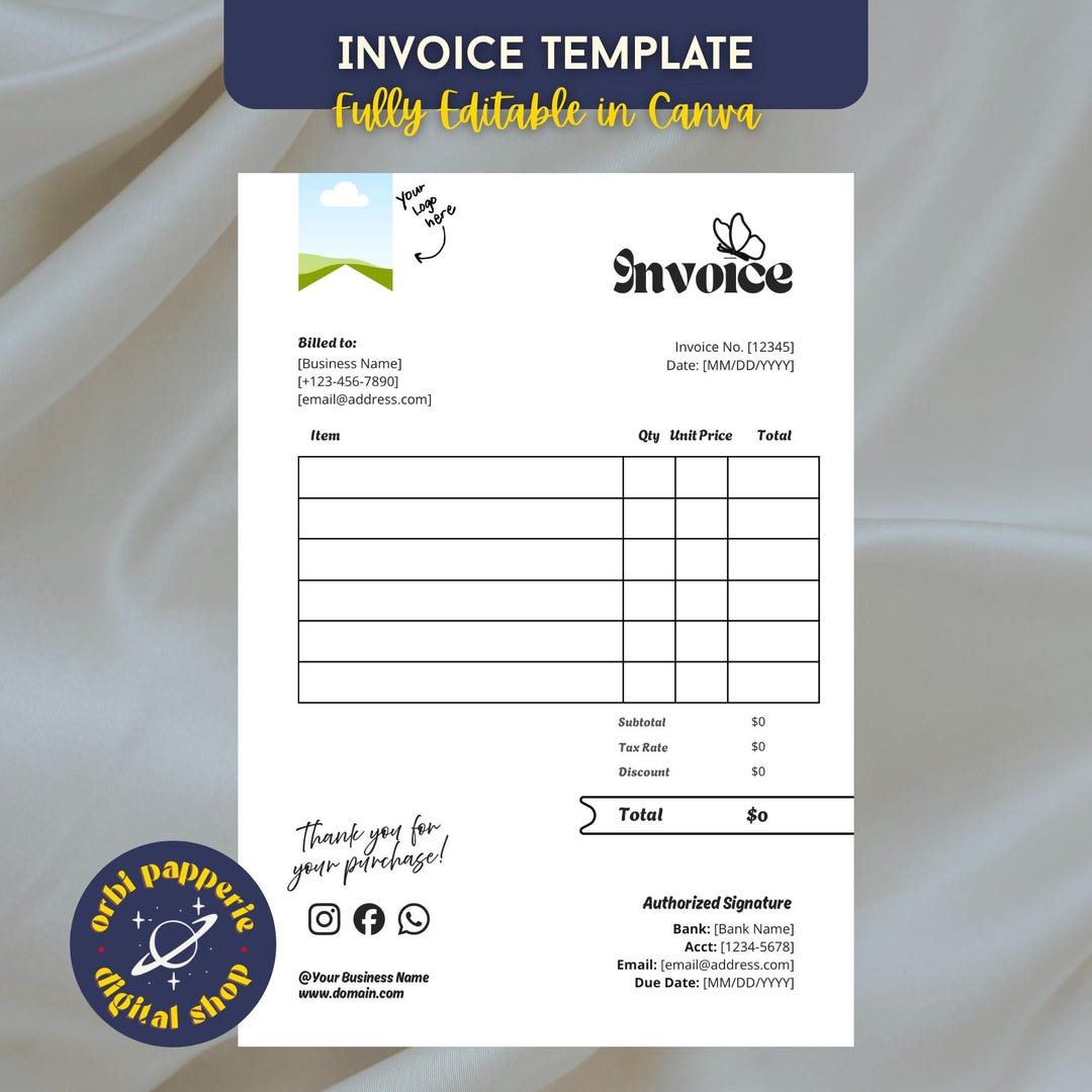 Aesthetic Invoice Template Canva for UGC Creators, Retro Social Media ...