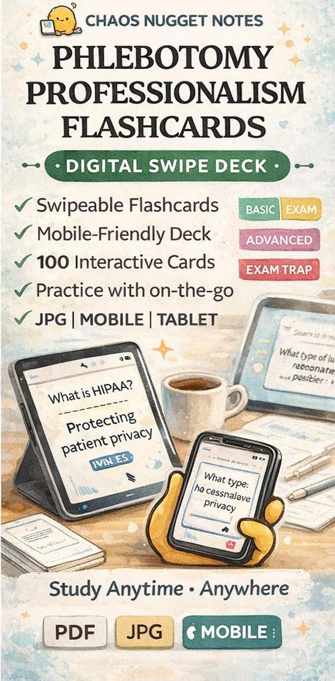 Phlebotomy Professionalism Flashcards Digital PDF | Study Cards | Swipe ...