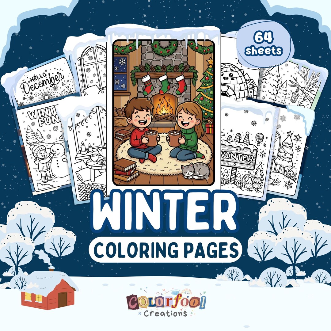64 Winter Coloring Pages for Kids | Cozy Winter Printable Coloring Book ...