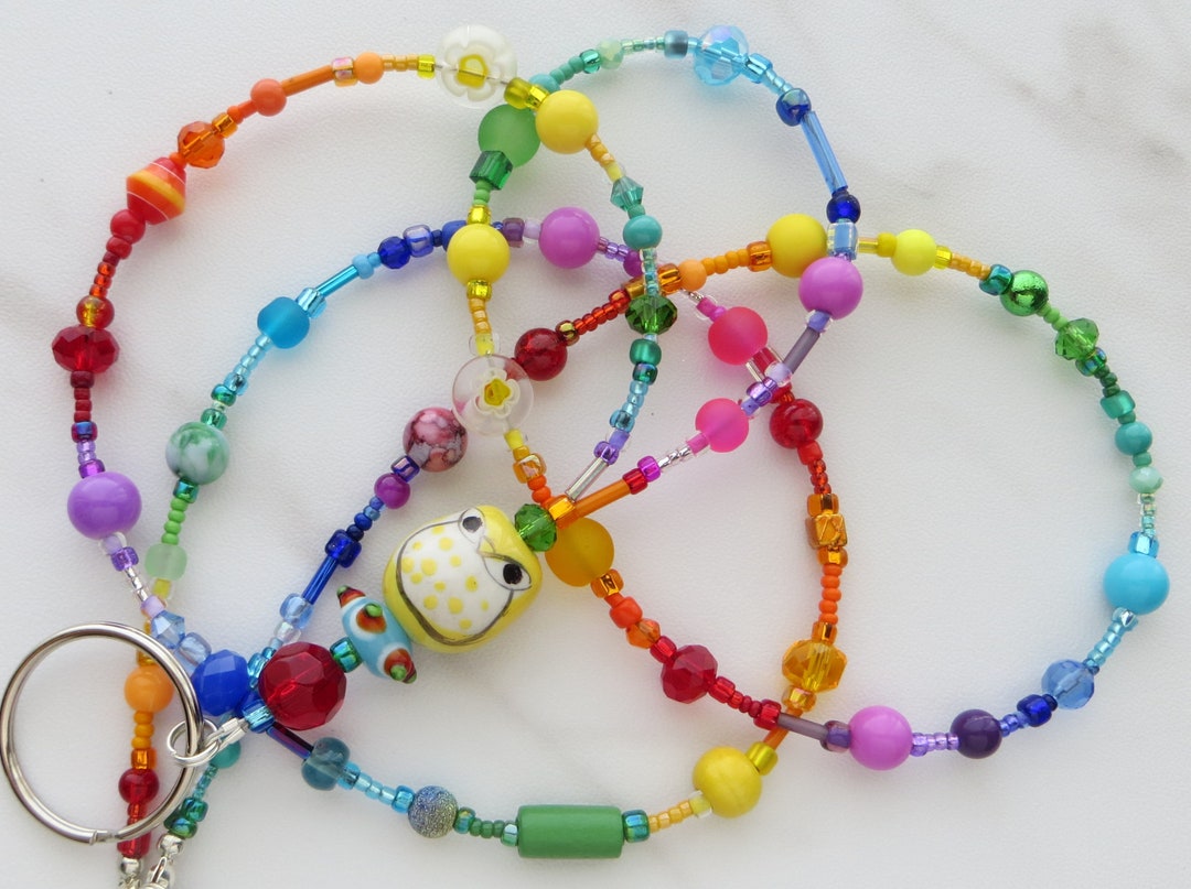 PLAYFUL OWL- Beaded Id Lanyard, Id Badge Holder- Colorful Teacher ...