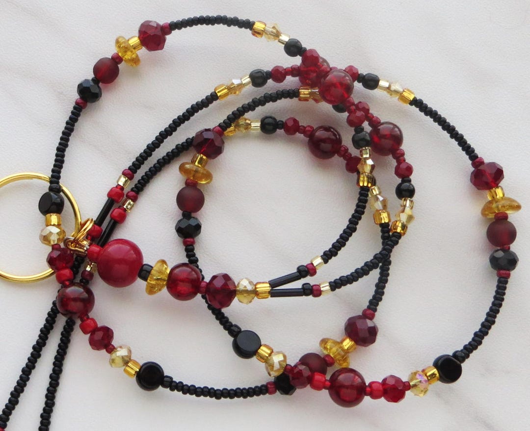 MAROON AND GOLD- Beaded Id Lanyard, Id Badge Holder- Necklace Lanyard ...