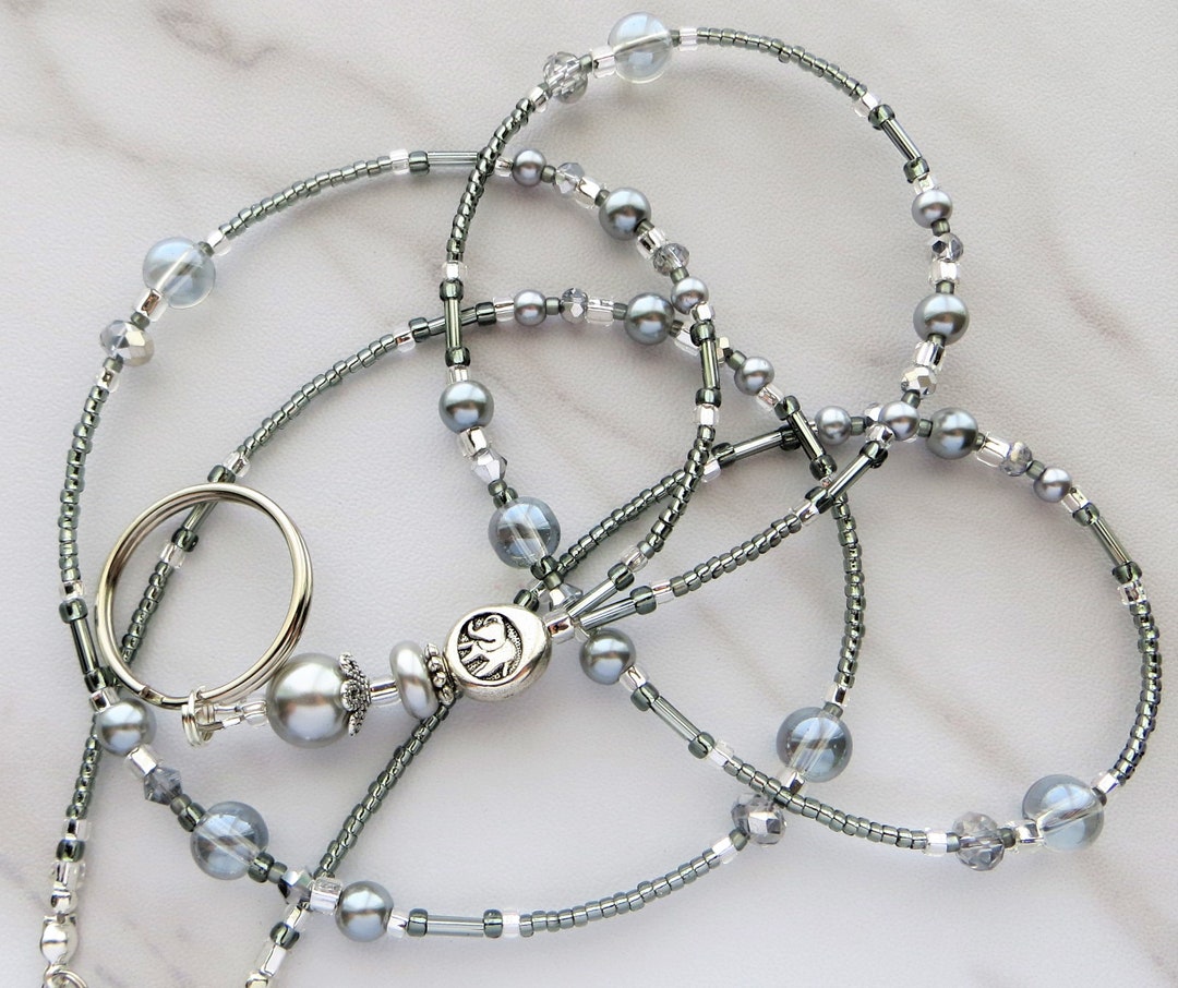 STUNNING SILVER ELEPHANT- Beaded Id Lanyard, Id Badge Holder- Office ...