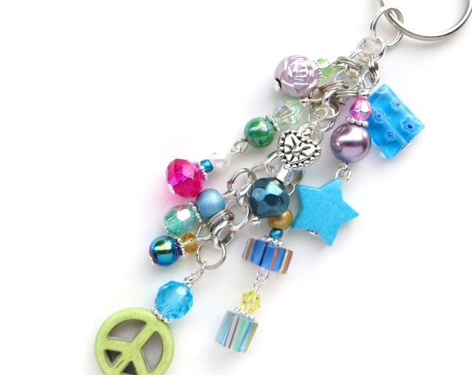 RADIANT PEACE Beaded Key-chain Turquoise Peace Sign - Etsy