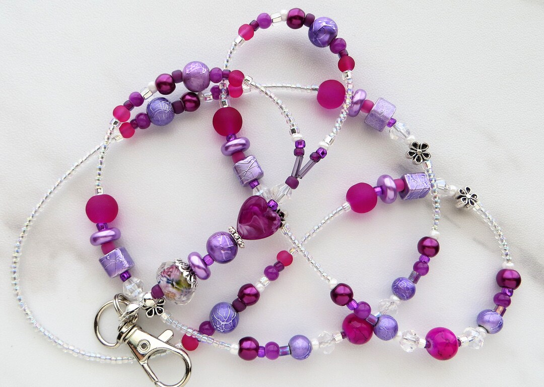 LOVING HEART- Beaded Id Lanyard, Id Badge Holder- Necklace Lanyard ...
