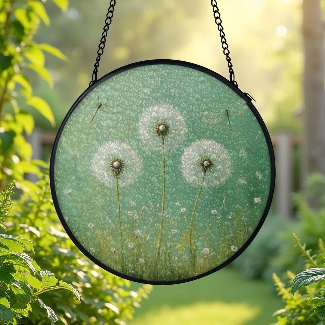 Dandelion & Dragonfly Stained Sun Catcher, Window Hanging With Suction ...