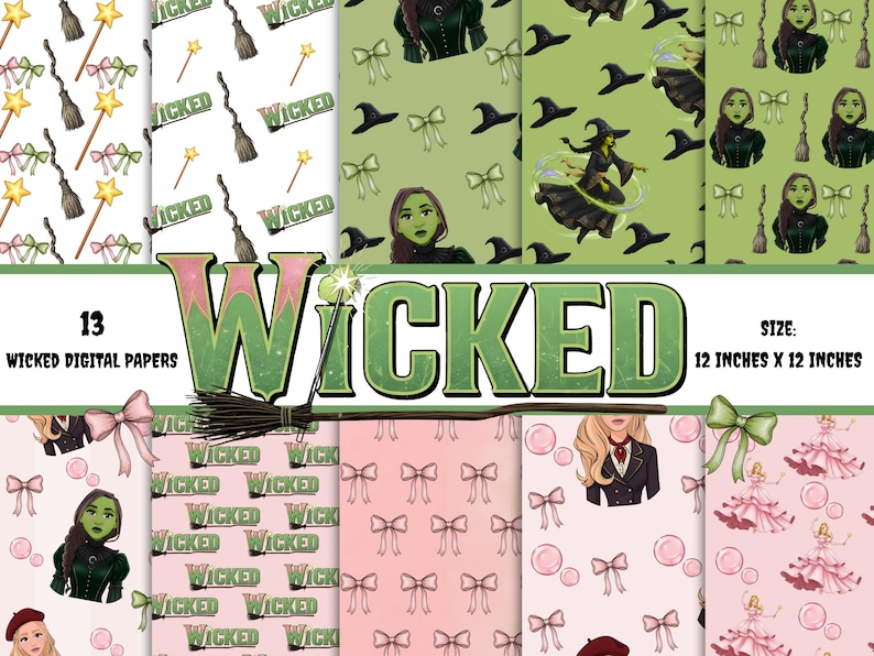 13 Wicked Pink and Green Digital Papers, Wicked Seamless Patterns ...