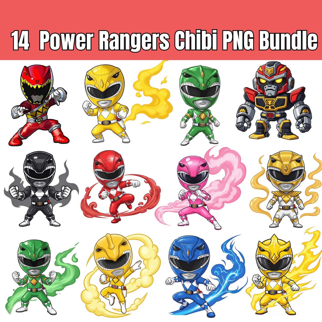Clipart de Power Rangers Chibi: 14 PNG de superhéroes con efectos ...