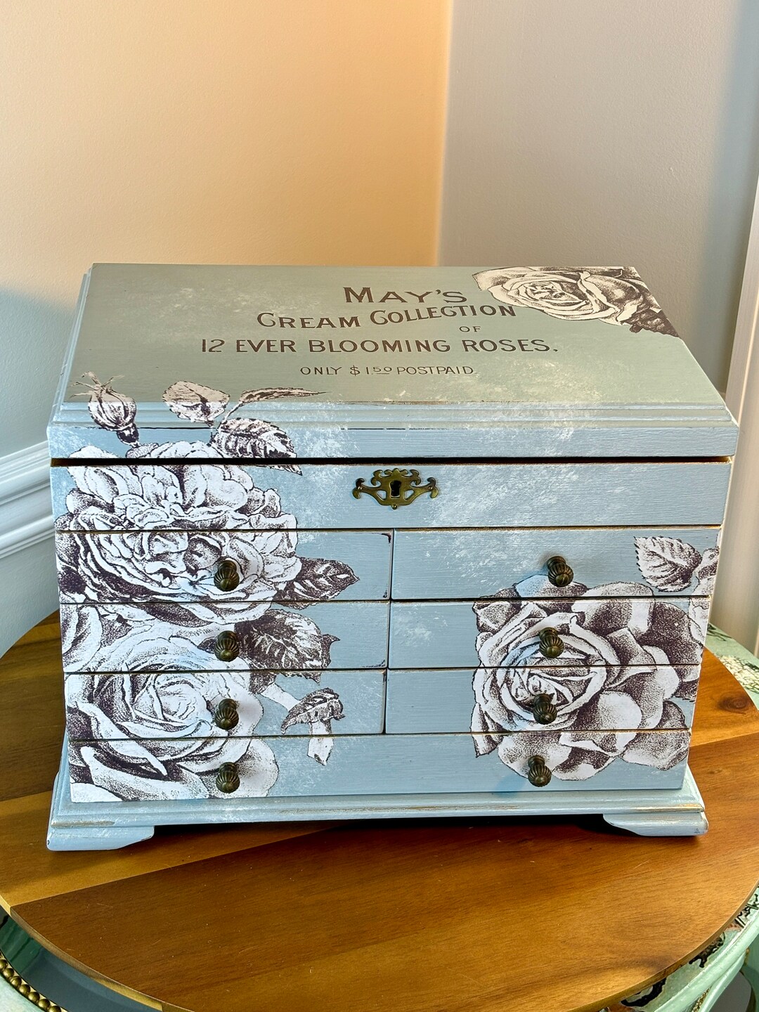 Romantic Roses Jewelry Box, Thomas Museum Quality, Blue, Hand Painted ...