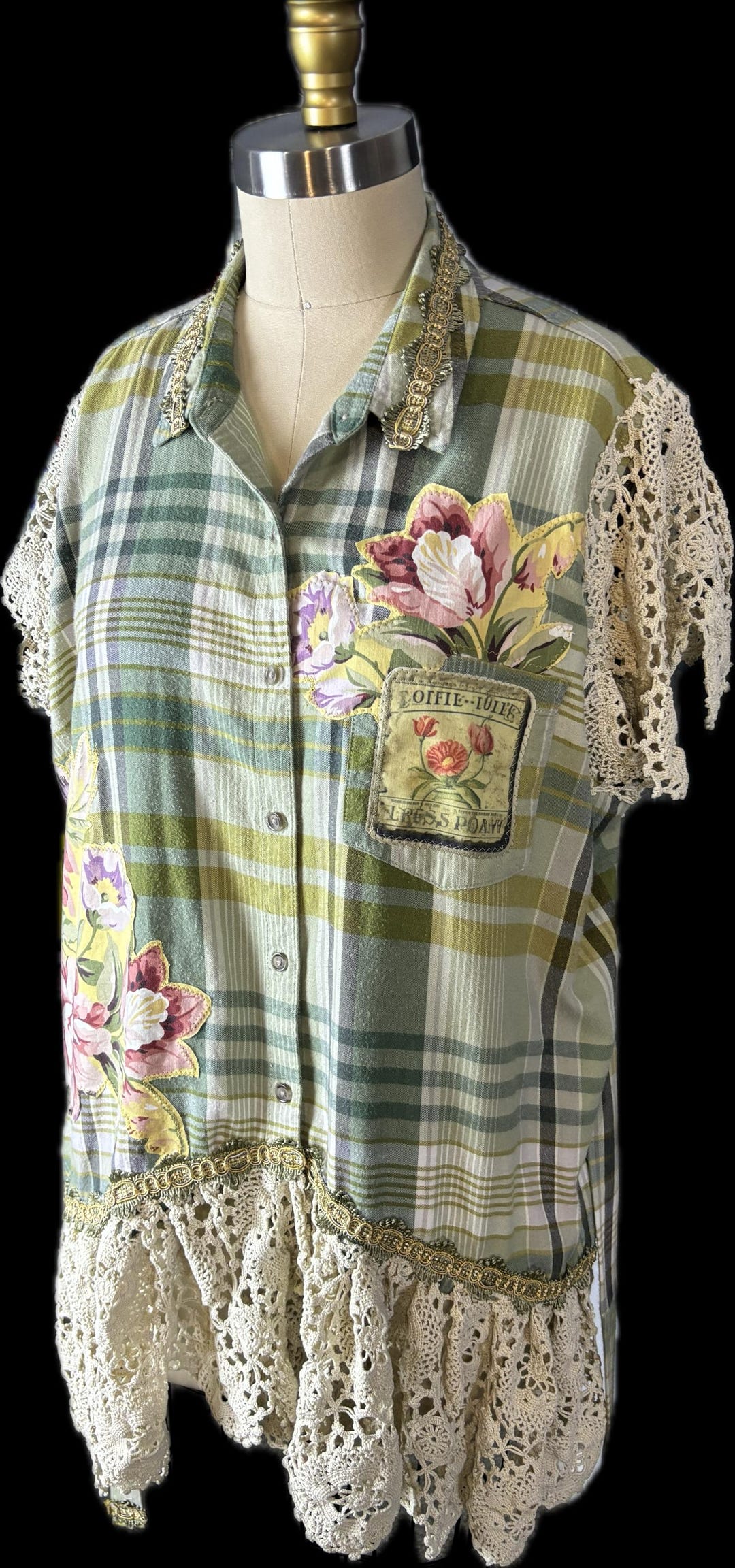 Up-cycled Flannel Shirt to Ladies Floral Lace Flannel, Vintage Flare - Etsy