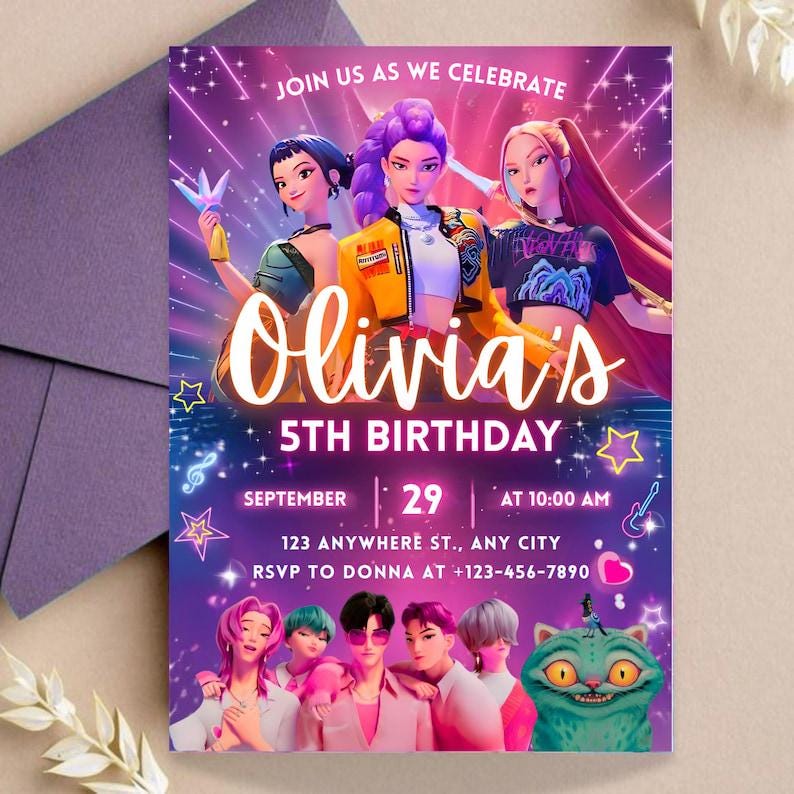 Kpop Demon Hunters Birthday Invitation Template Editable Canva Template ...
