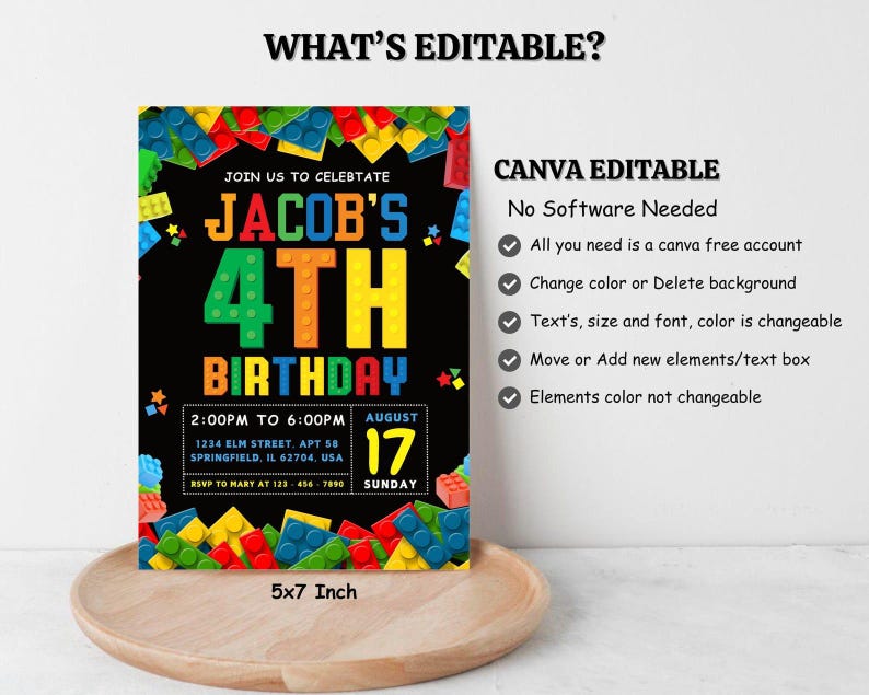 Editable Building Blocks Birthday Invitation | Construction Theme Party ...