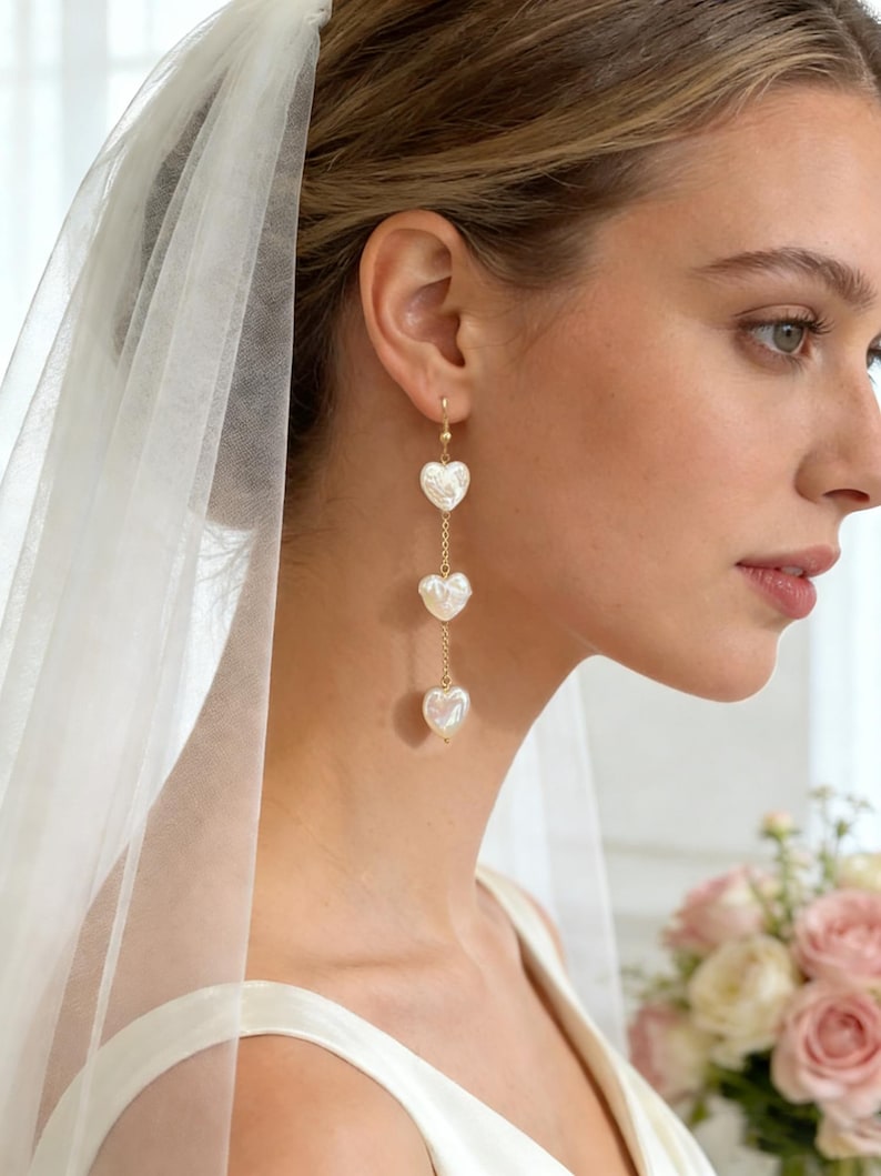 Baroque Graduated Heart & Coin Pearl Dangle Earrings | Everlasting Love ...