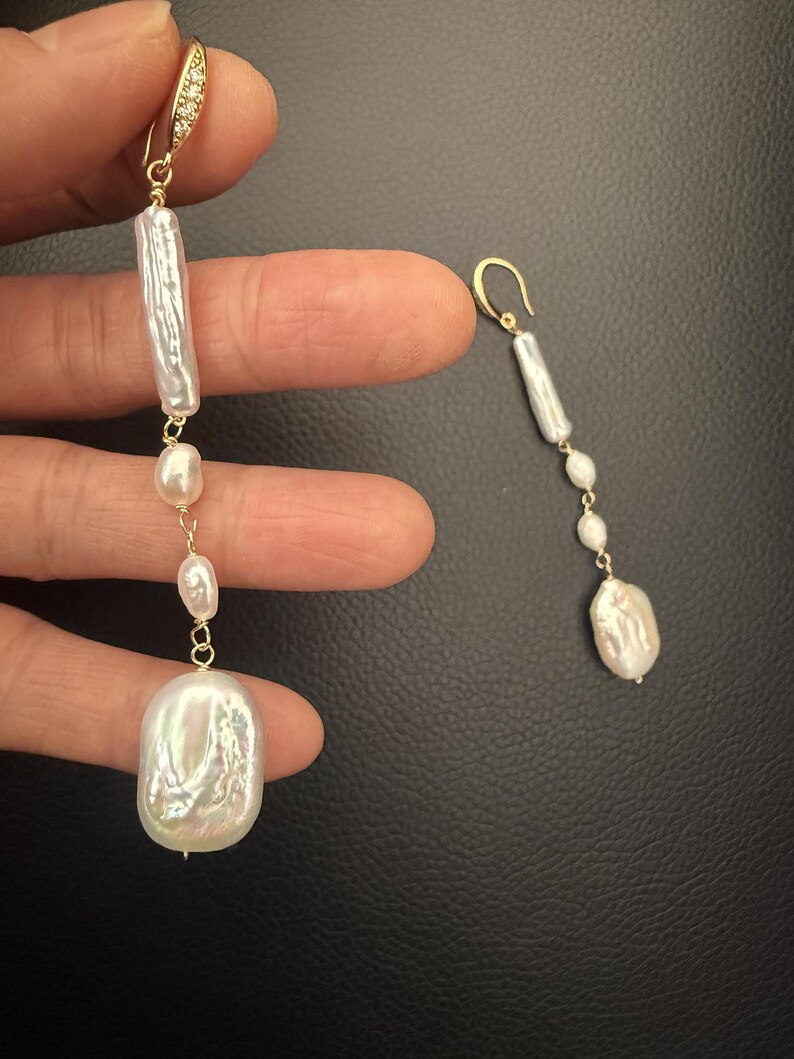 Aria Cascading Baroque Rice Pearl Earrings With Gold French Hook ...