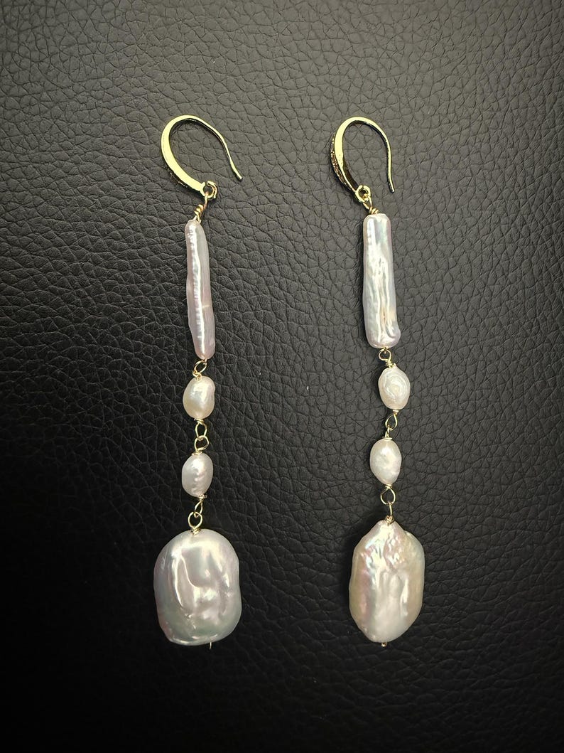 Aria Cascading Baroque Rice Pearl Earrings With Gold French Hook ...