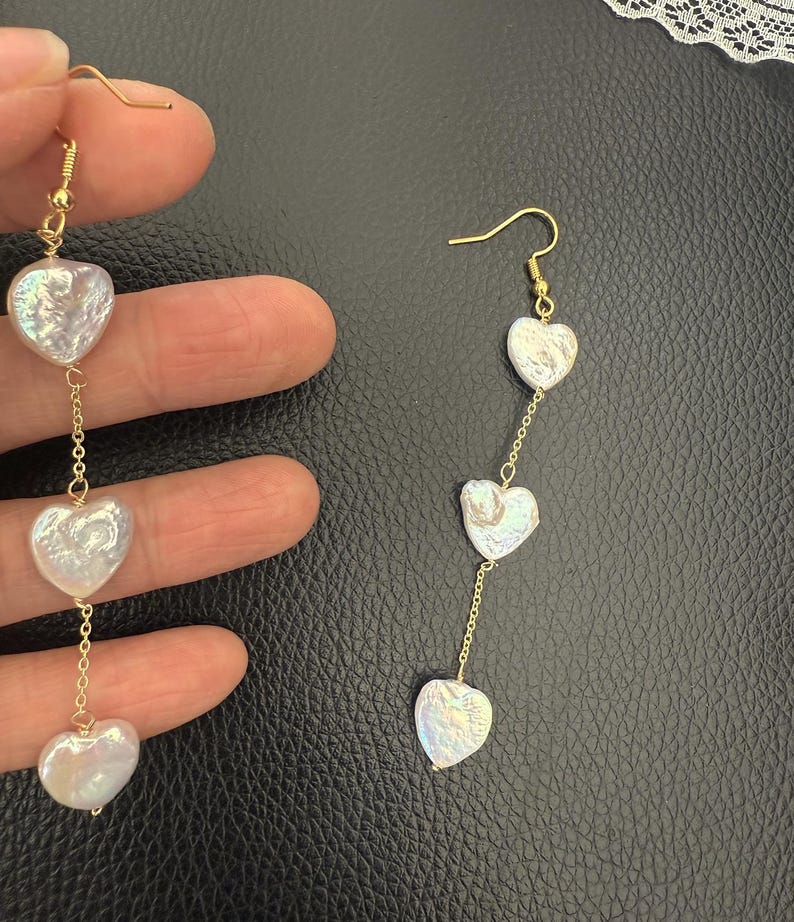 Baroque Graduated Heart & Coin Pearl Dangle Earrings | Everlasting Love ...