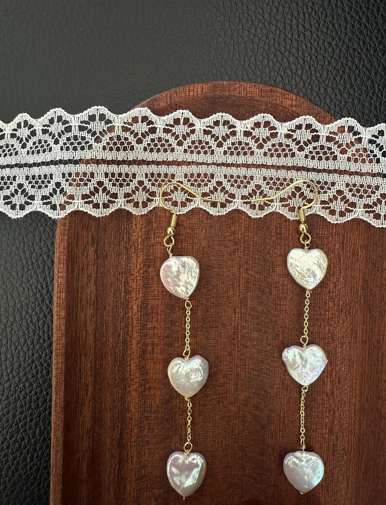 Baroque Graduated Heart & Coin Pearl Dangle Earrings | Everlasting Love ...
