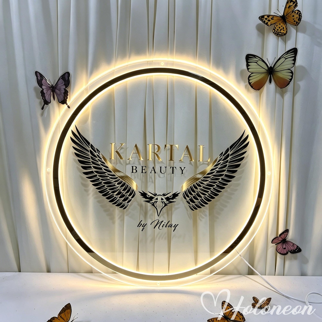 Custom Acrylic Salon Backlit Sign - 3D Round Business Logo LED Wall ...