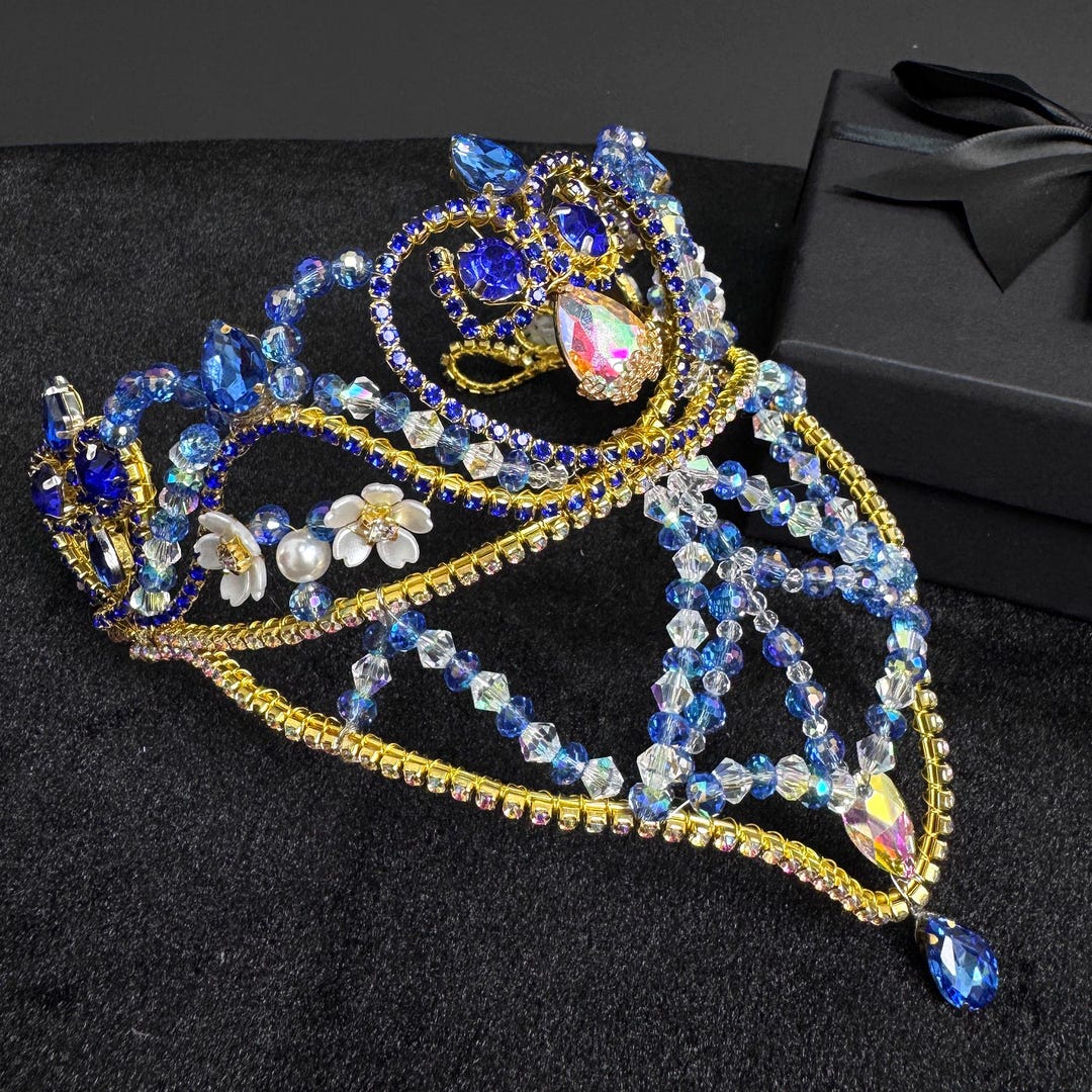 Ballet Tiara Champagne White/aqua/royal Blue- Blue Bird Dance Headpiece ...
