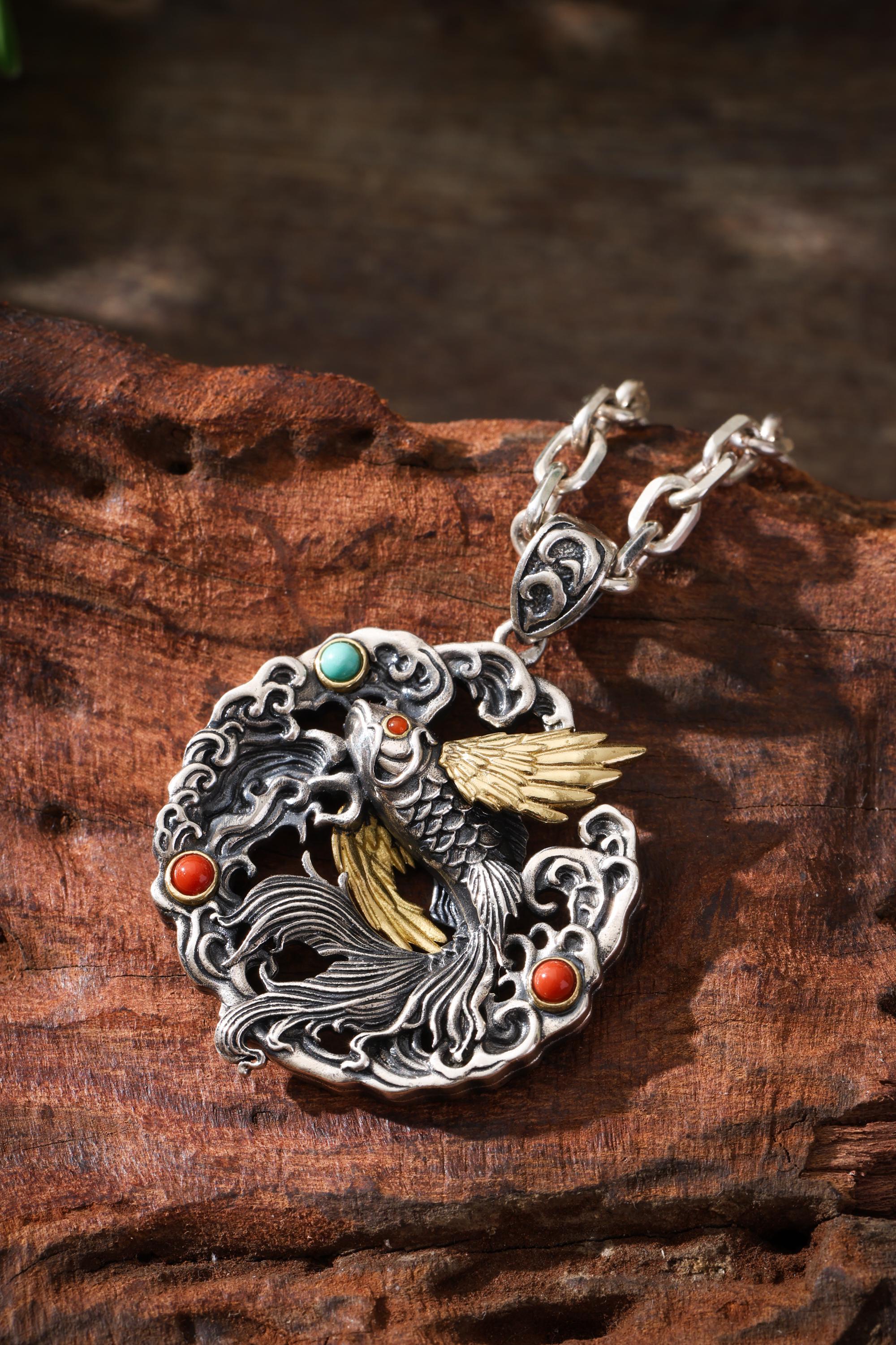 Handmade Sterling Silver Flying Fish Auspicious Spirit Pendant - Etsy