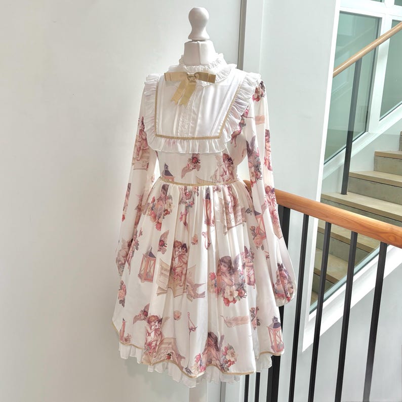 Angel Printed Bow Detail Aline Lolita Dress UK8 - Etsy UK