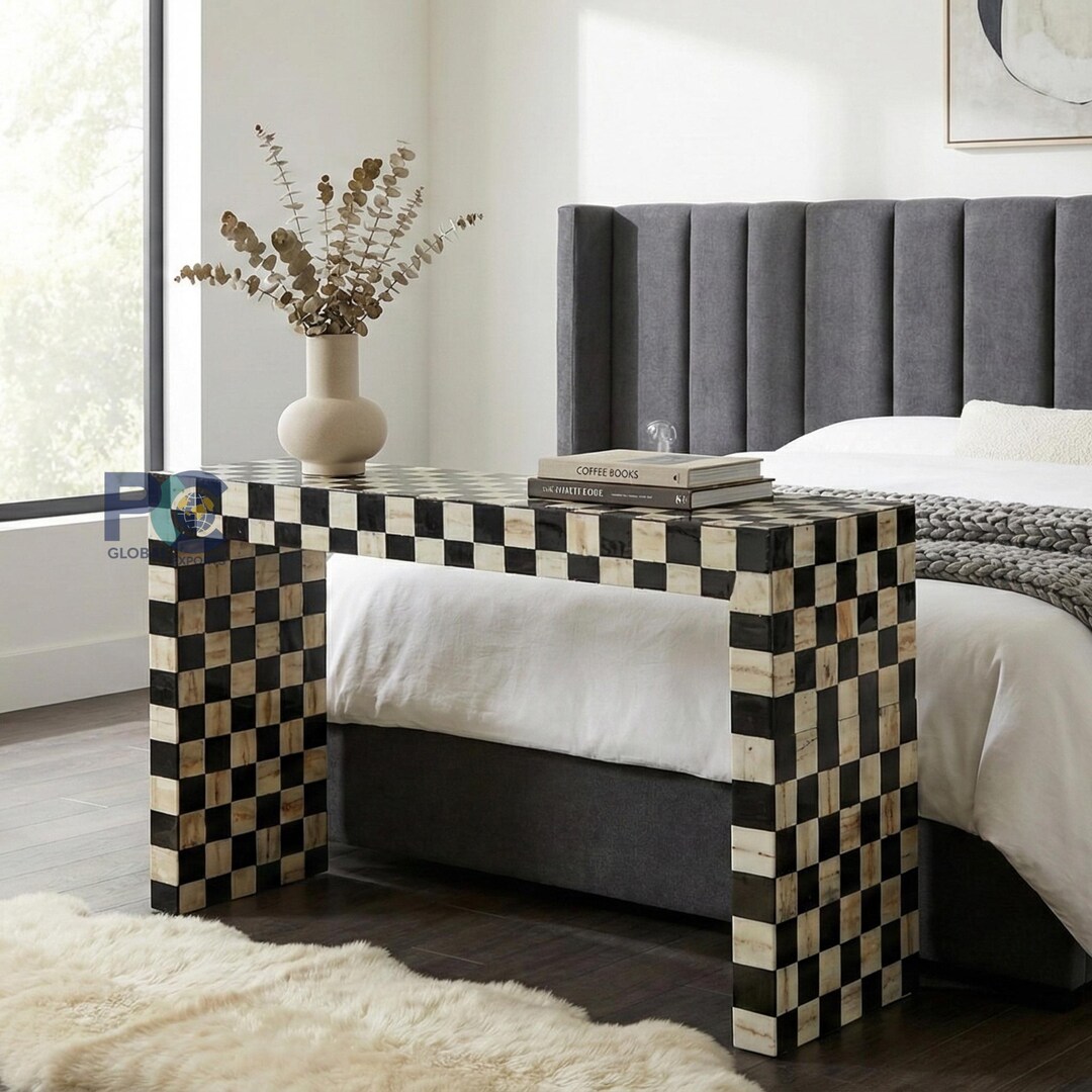 Modern U Shape Bone Inlay Console Table /chess Pattern Console ...