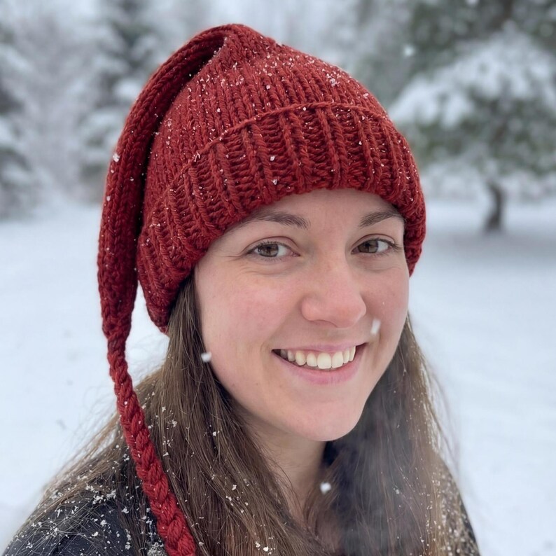 Crochet Ice Melt Hat, Handmade Red Knit Stocking Cap Long Elf Hat, Melt ...
