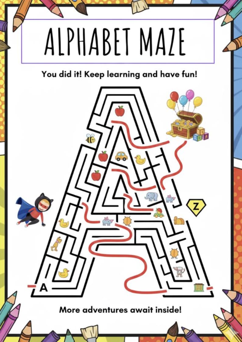 Alphabet Mazes for Kids – Printable Letter Maze Coloring Book – Digital ...