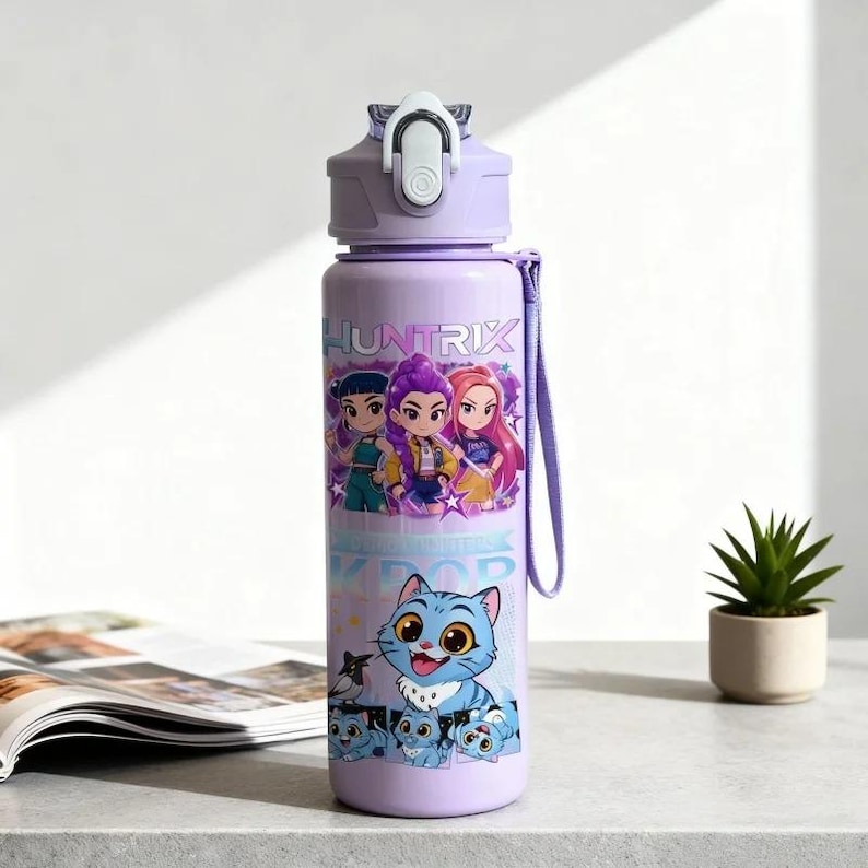 750ML Kpop Cartoon Gradient Water Bottle – Straw Cup for School, Office ...