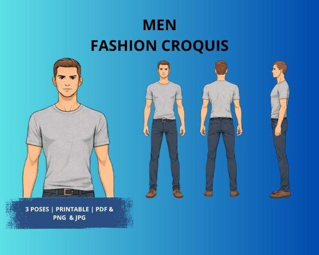 Male Fashion Croquis Template | Front Back Side | Procreate Drawing ...