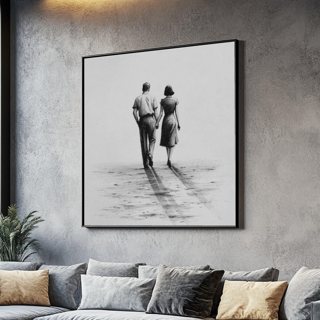 Vintage Romantic Stroll Canvas, Black and White Couple Art, Valentine’s ...
