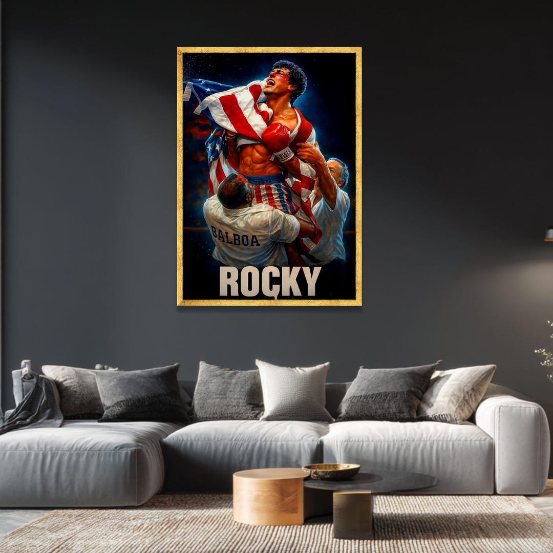 Rocky Boxing Victory Canvas, Patriotic American Flag Wall Art ...