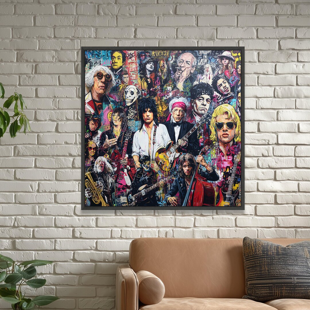 Iconic Rock Legends Collage Canvas, Music Legends Wall Art, Vintage ...