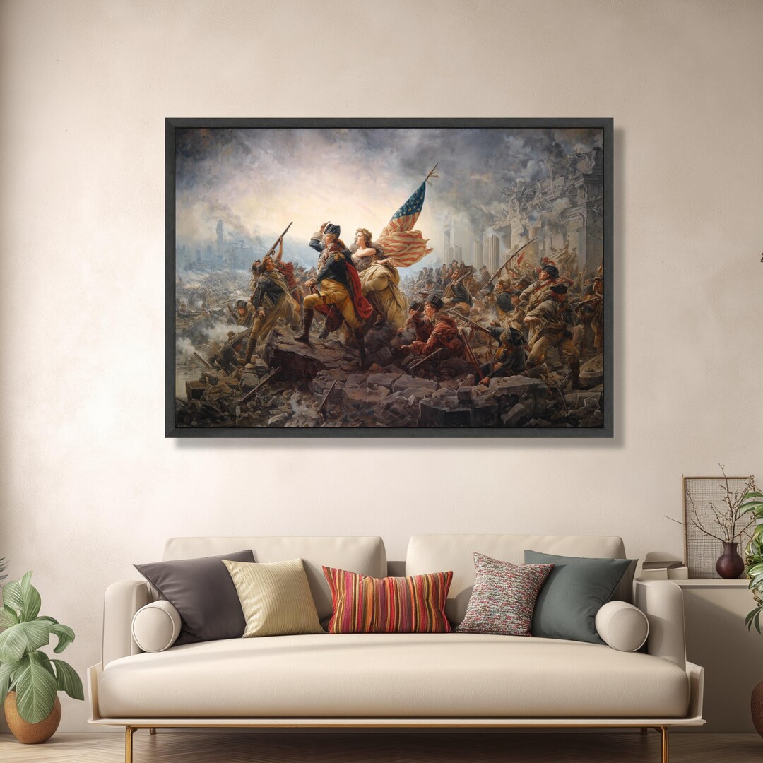 Revolutionary War Battle Scene Canvas, Historic American Flag Art ...