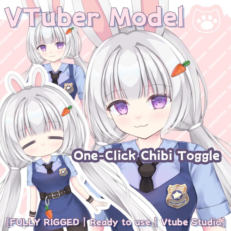 Live2d Vtuber Model | Rabbit Cop | 10+ Toggles | Chibi - Etsy