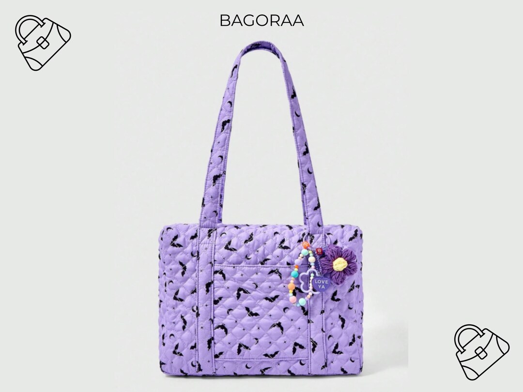 Purple Bat Print Quilted Tote Bag Large Capacity Gothic Shoulder Bag - Etsy