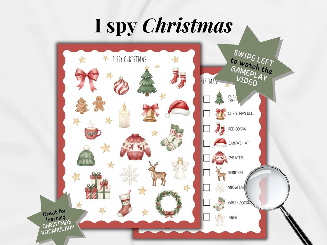 Christmas I Spy Printable for Kids Holiday I Spy Party Game Winter ...