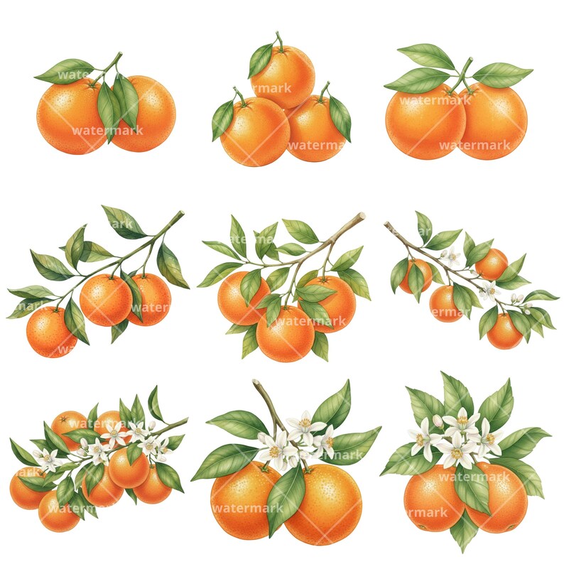 Watercolor Oranges Clipart PNG Citrus Fruit Clipart Set for Summer ...