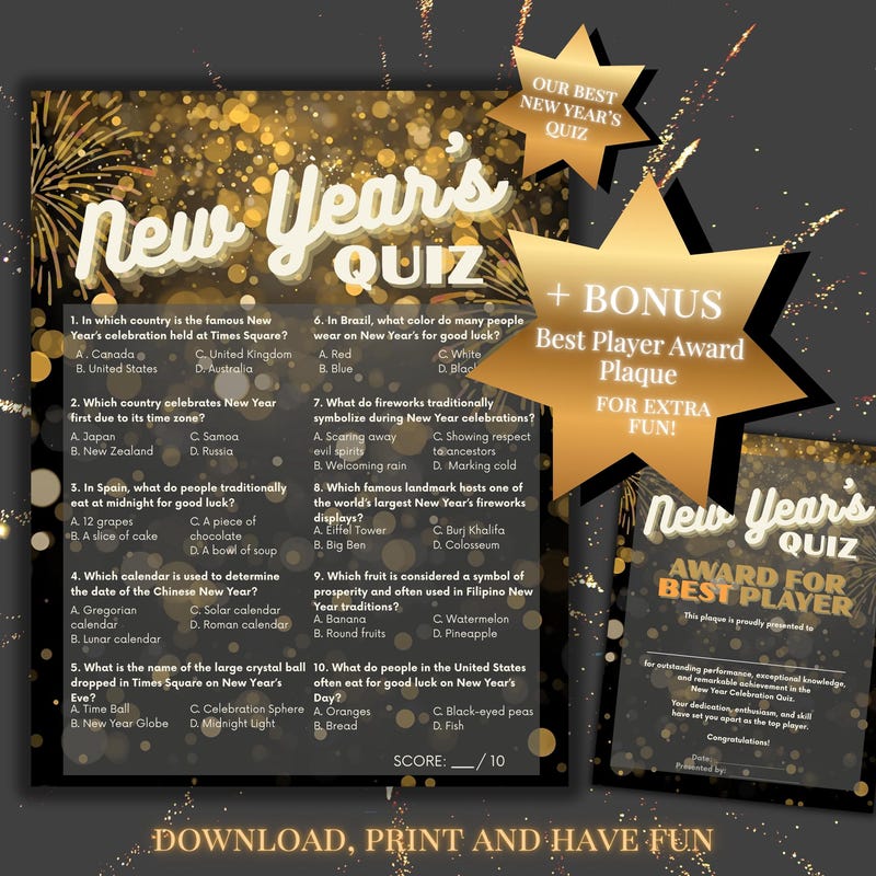 New Year Quiz Gold - Etsy UK