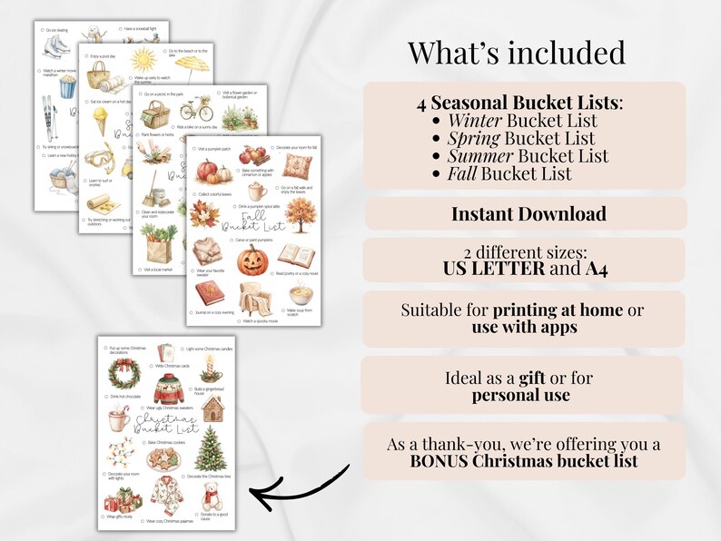 Seasonal Bucket List Printable 4 Seasons Kids Activities Ideas Family ...