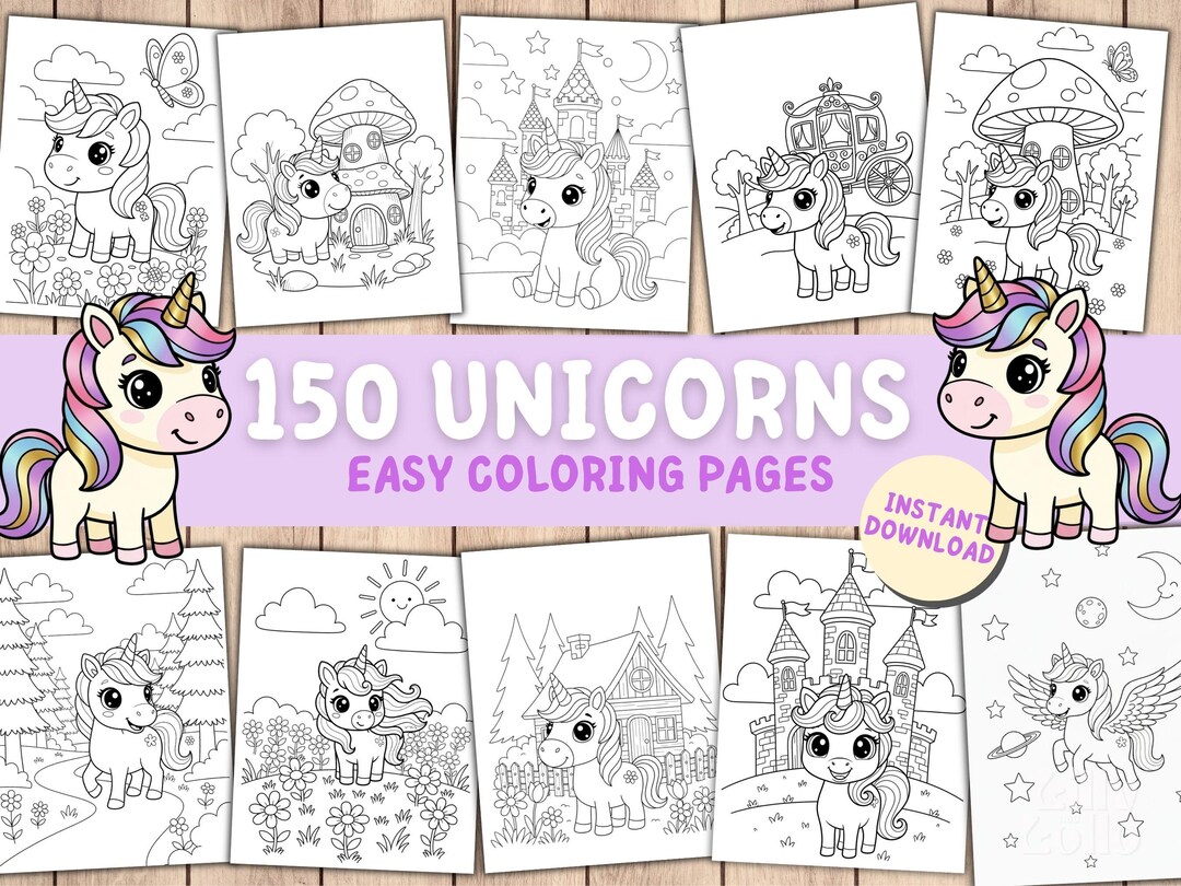 Unicorn Coloring Pages for Kids MEGA BUNDLE, Cute Unicorns Coloring ...