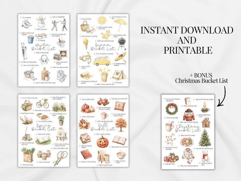 Seasonal Bucket List Printable 4 Seasons Kids Activities Ideas Family ...