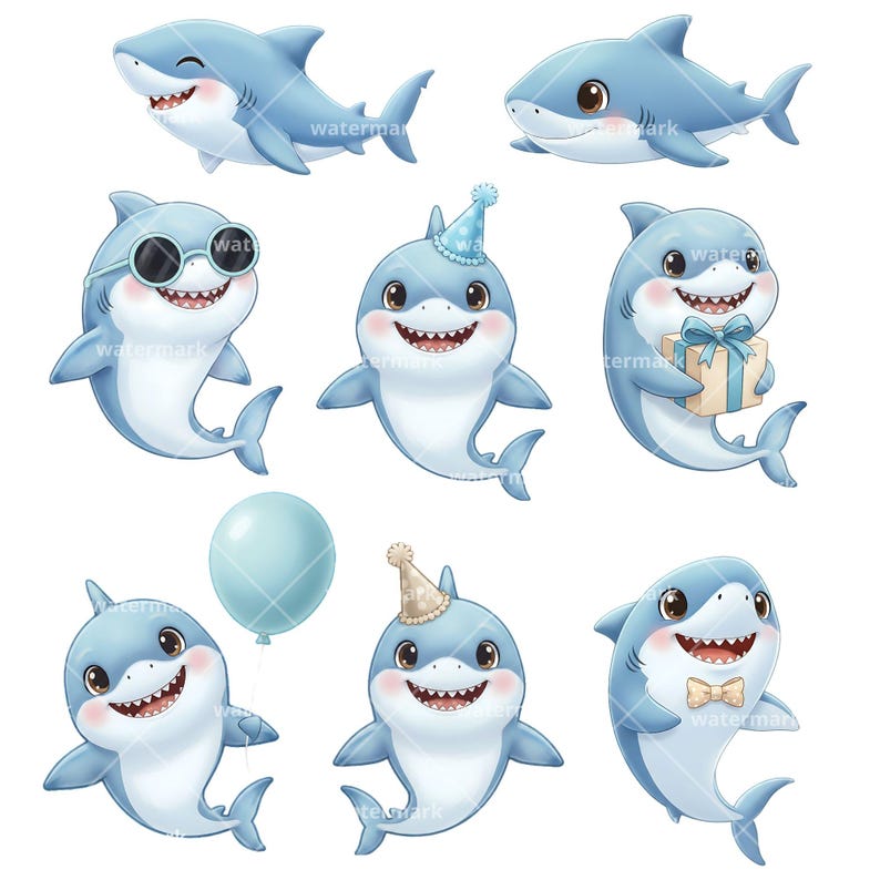 Baby Sharks Watercolor Clipart for Kids, Ocean Nursery Decor, Shark ...