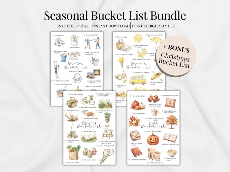 Seasonal Bucket List Printable 4 Seasons Kids Activities Ideas Family ...