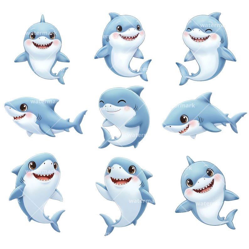 Baby Sharks Watercolor Clipart for Kids, Ocean Nursery Decor, Shark ...