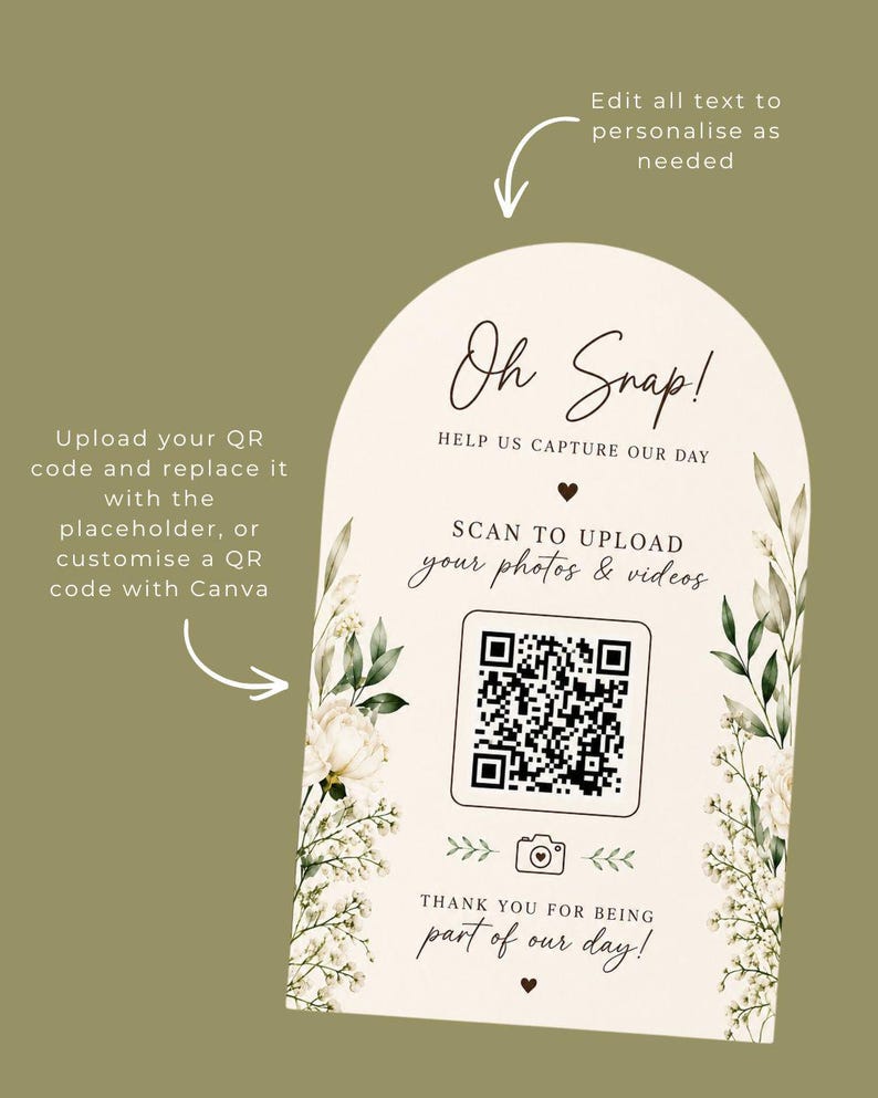 Wedding QR Code Sign Template | Soft Sage Floral Arch (digital Download ...