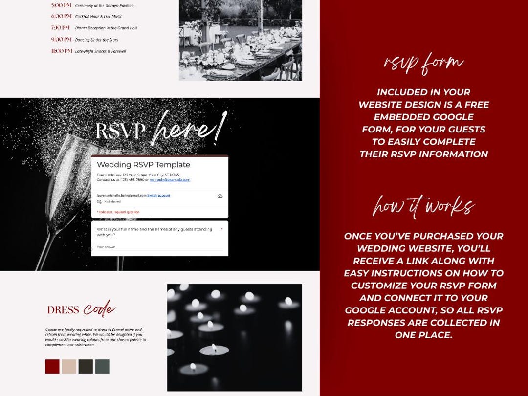 Maroon Wedding Website Template | Modern Canva Design (digital Download ...