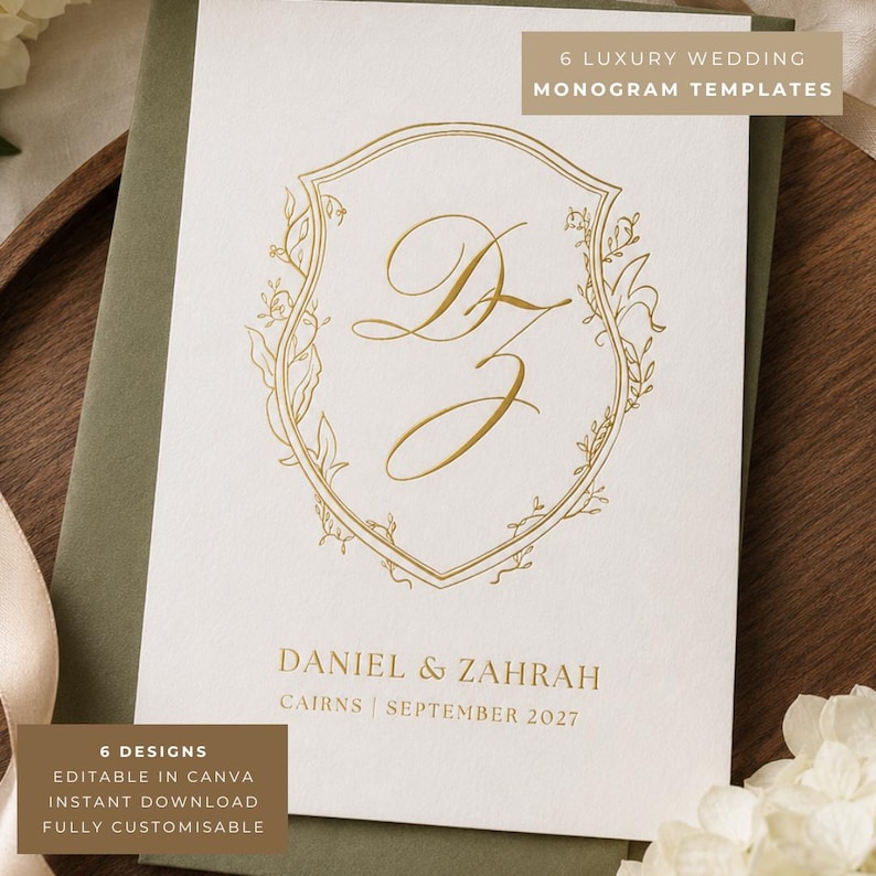 Elegant Wedding Monogram Crest Template | Luxury Old Money Style ...